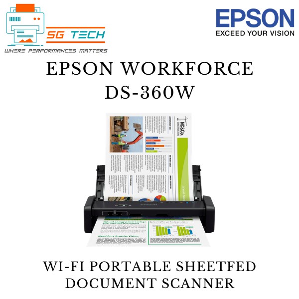 Epson WorkForce DS-360W Wi-Fi Portable Sheetfed Document Scanner DS360W ...