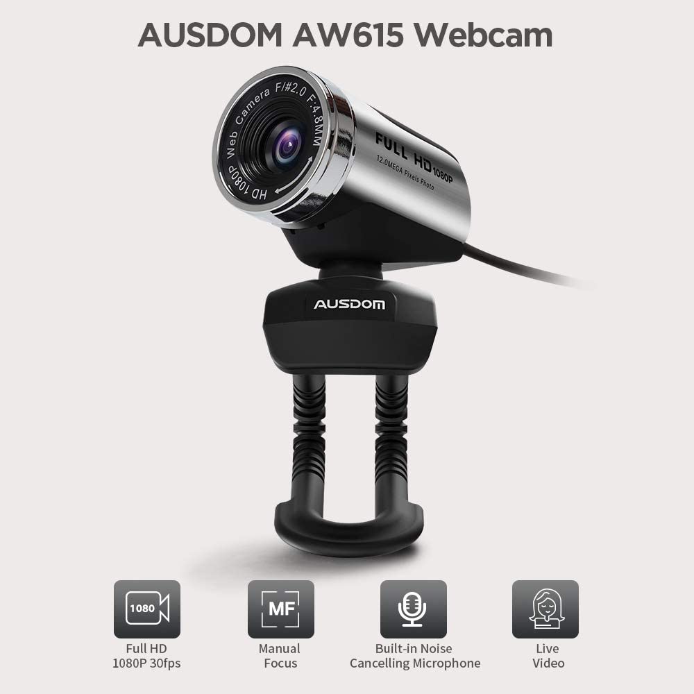 AUSDOM Full HD 1080P Wide Angle View Webcam with Anti-distortion, AW615 ...