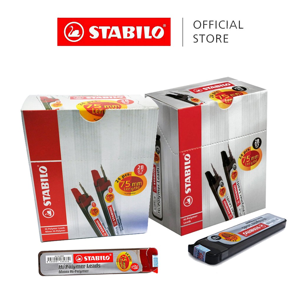 STABILO 2B Pencil Lead 0.5mm 0.7mm 2B Long Hi-Polymer Leads Fine ...