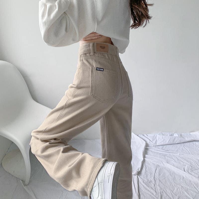 Women's Light Beige High Waist Straight Leg Ulzzang Jeans All Sizes ...