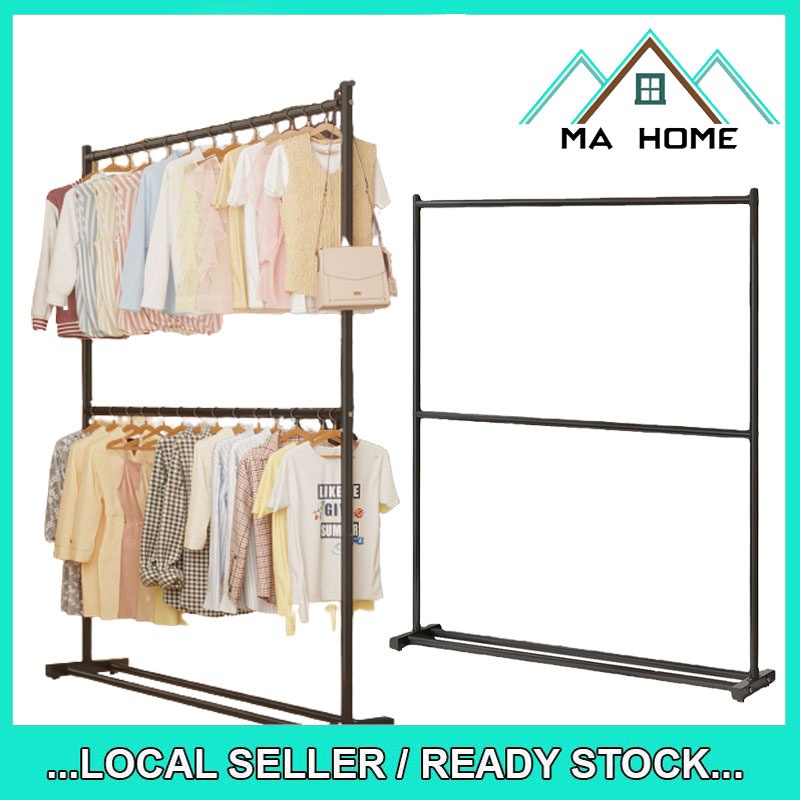 MA Home Single / Double Pole Clothes Hanging Rack Cloth Hanger Living ...