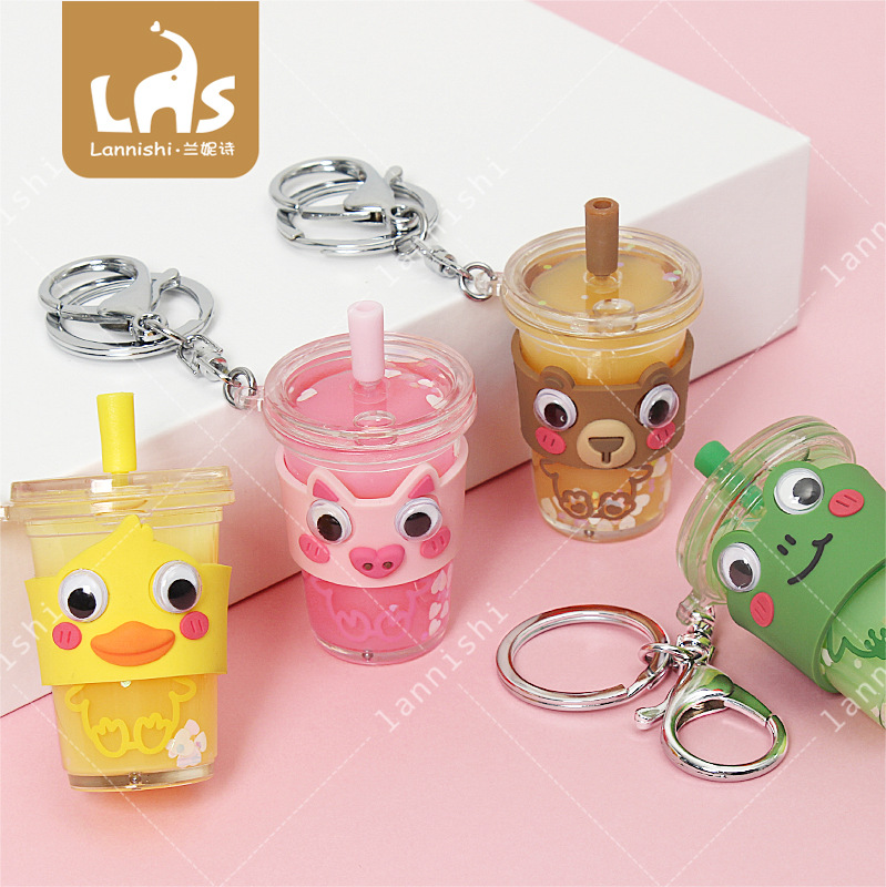 Creative Mini Soft Drink Keychain Milk Tea Drink Bubble Tea Keychain ...