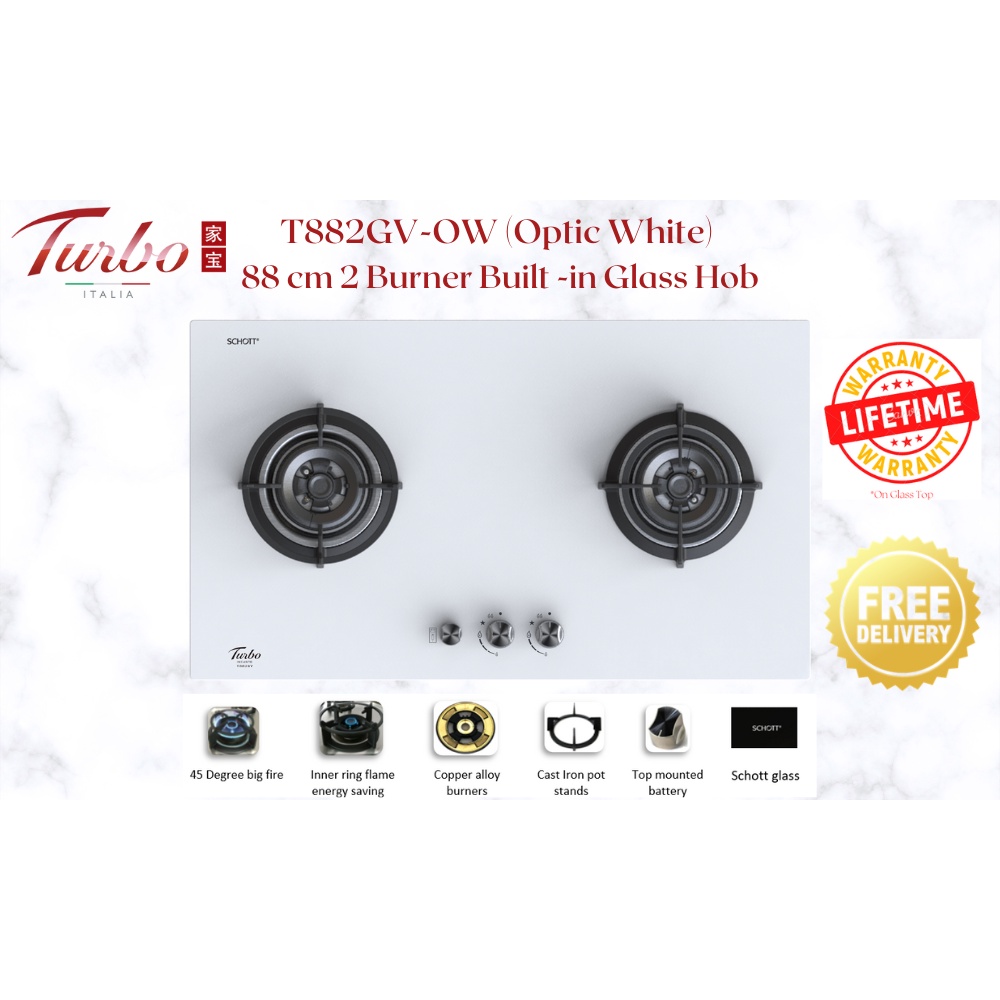 Turbo Italia - Turbo Incanto T882GV-OW 88cm 2 burners built-in glass hob | Shopee Singapore