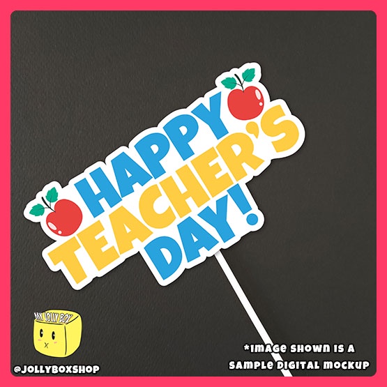 [SG Seller] Fixed Design Happy Teachers Day Cake Topper with Red Apples ...