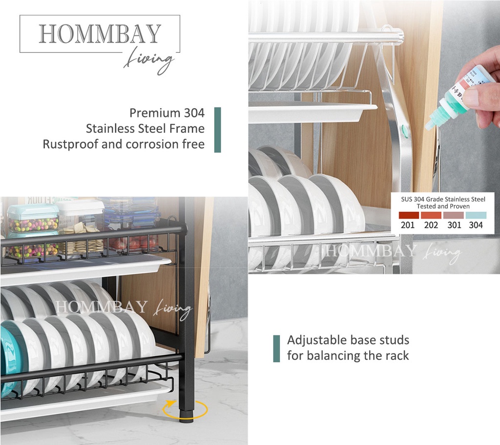 HOMMBAY Kitchen Dish Rack [ 304 Stainless Steel ] Extra Large 2 and 3 ...