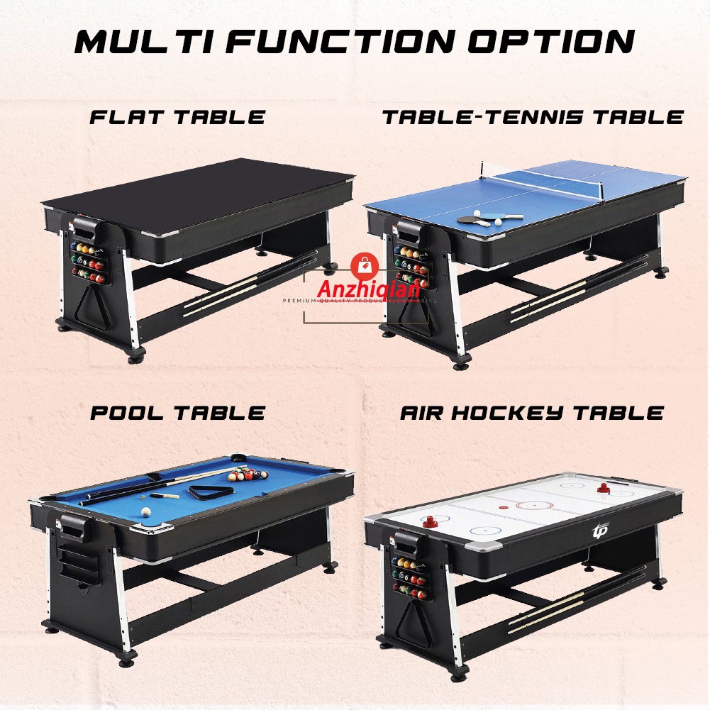Multi-Function Turned 4 In 1 7-Ft Pool Table Billiard Blue/Green Table ...