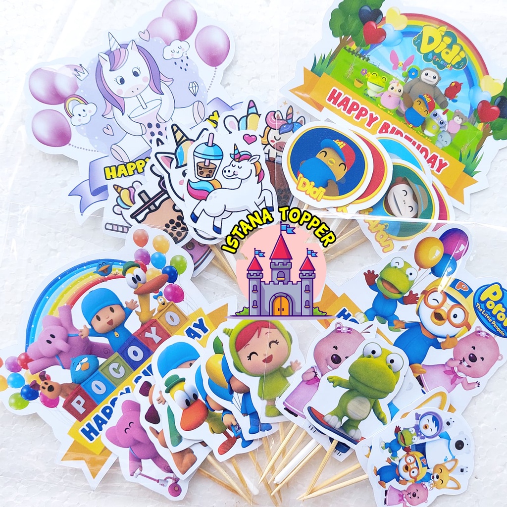 Standard Cake Topper/CUSTOM Theme Pororo, Unicorn Boba, Didi and ...