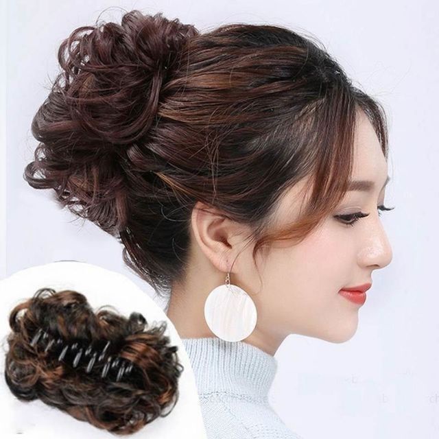 Short Fake Messy Curly Chignons Synthetic Hair Extension Chignon Donut ...