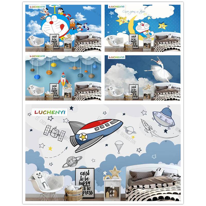 Custom Cartoon Doraemon rocket ship Kids Room Wallpaper Mural Living ...