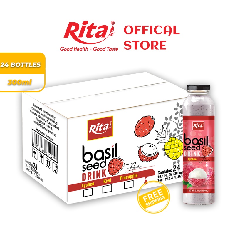 Rita Basil Seed Drink Lychee / Pineapple / Kiwi 3 Flavors 300ML x 24 BOTTLES | Shopee Singapore