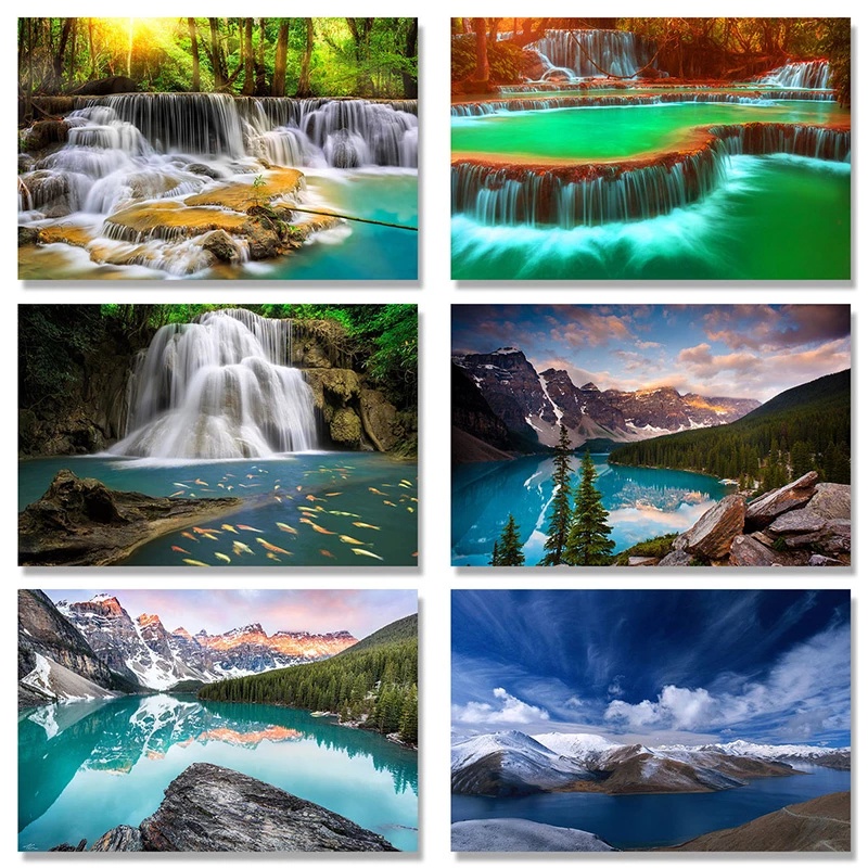 Frameless Nordic Mountain Lake Pictures Nature Scenery Canvas Painting ...