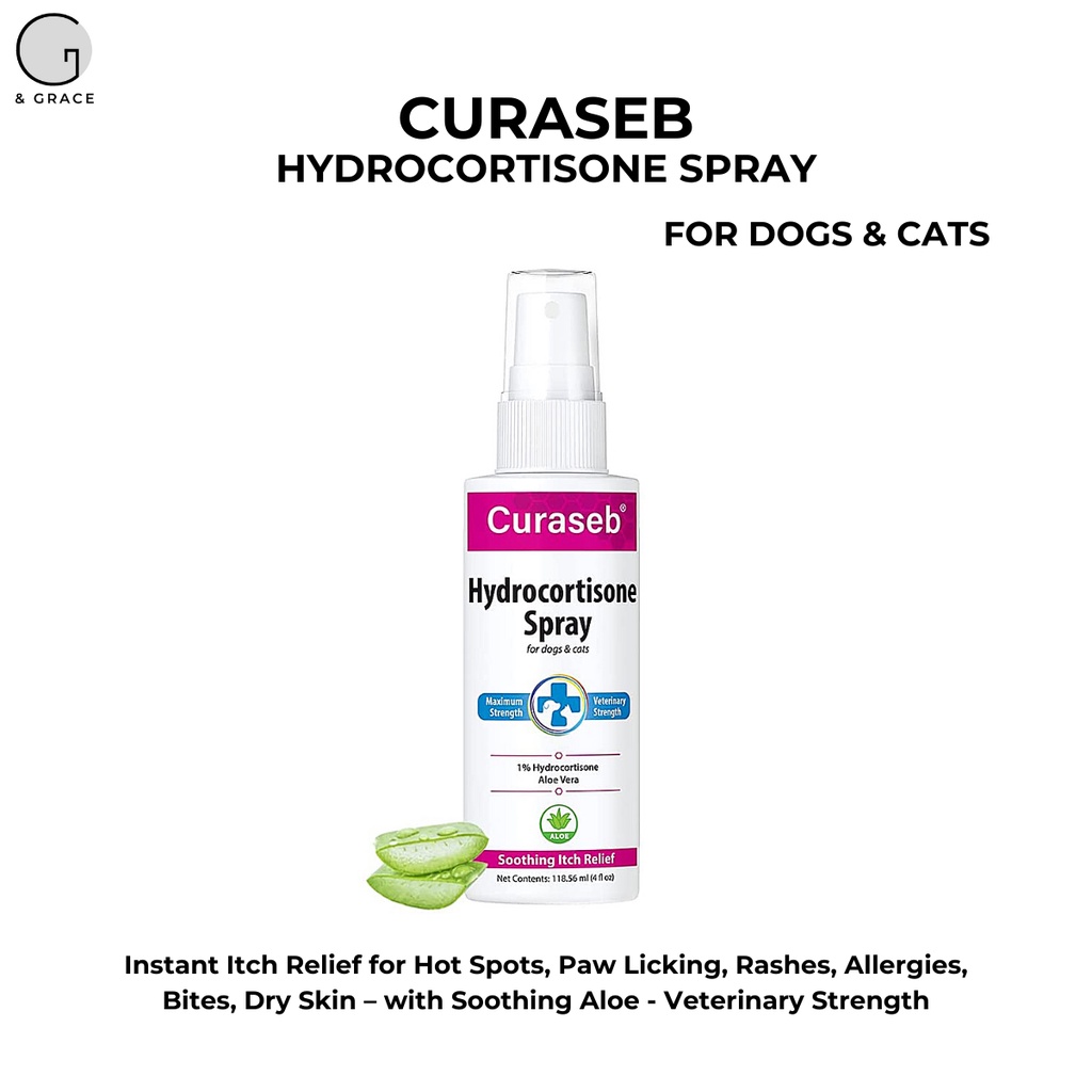 Curaseb Hydrocortisone Spray with Aloe - Itch Relief for Hot Spots, Paw ...