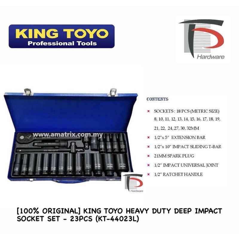 KING TOYO HEAVY DUTY DEEP IMPACT SOCKET SET - 23PCS (KT-44023L ...