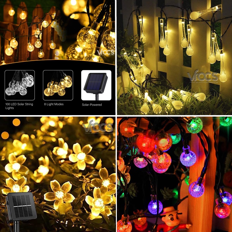 100LEDS Crystal ball 12M Solar Lamp Power LED String Fairy Lights Solar ...