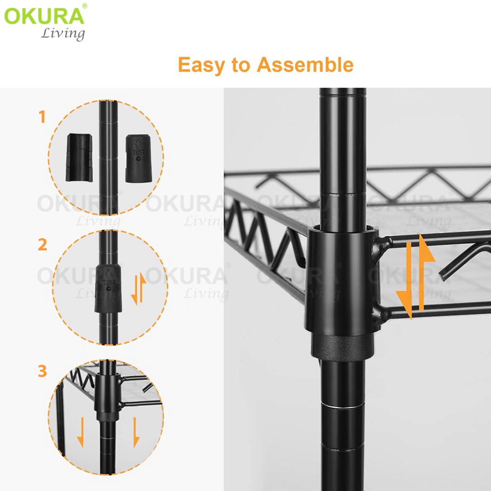 OKURA 3 / 4 / 5 Tier Metal Wire Shelf Multipurpose Adjustable Storage ...
