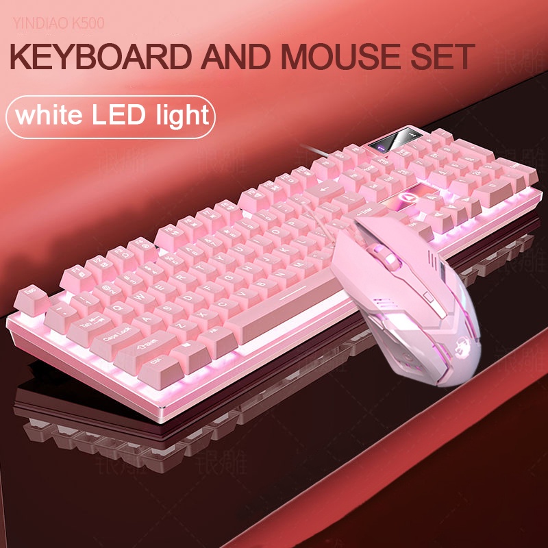 Cute Pink Purple violet Gamimg Keyboard and silent mouse set mechnical ...