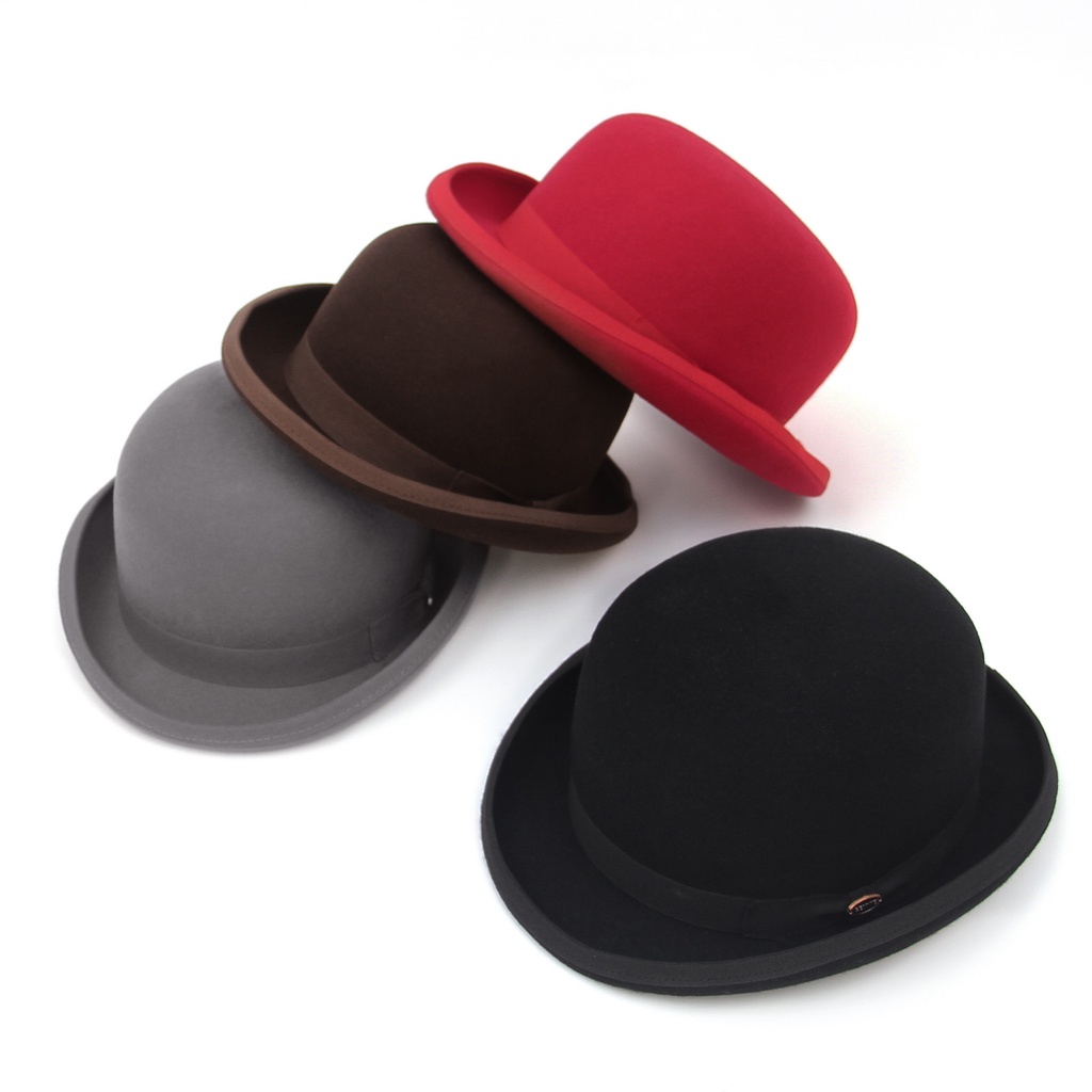 4 Sizes 100% Wool Felt Black Derby Bowler Hat For Men Women Satin Lined ...