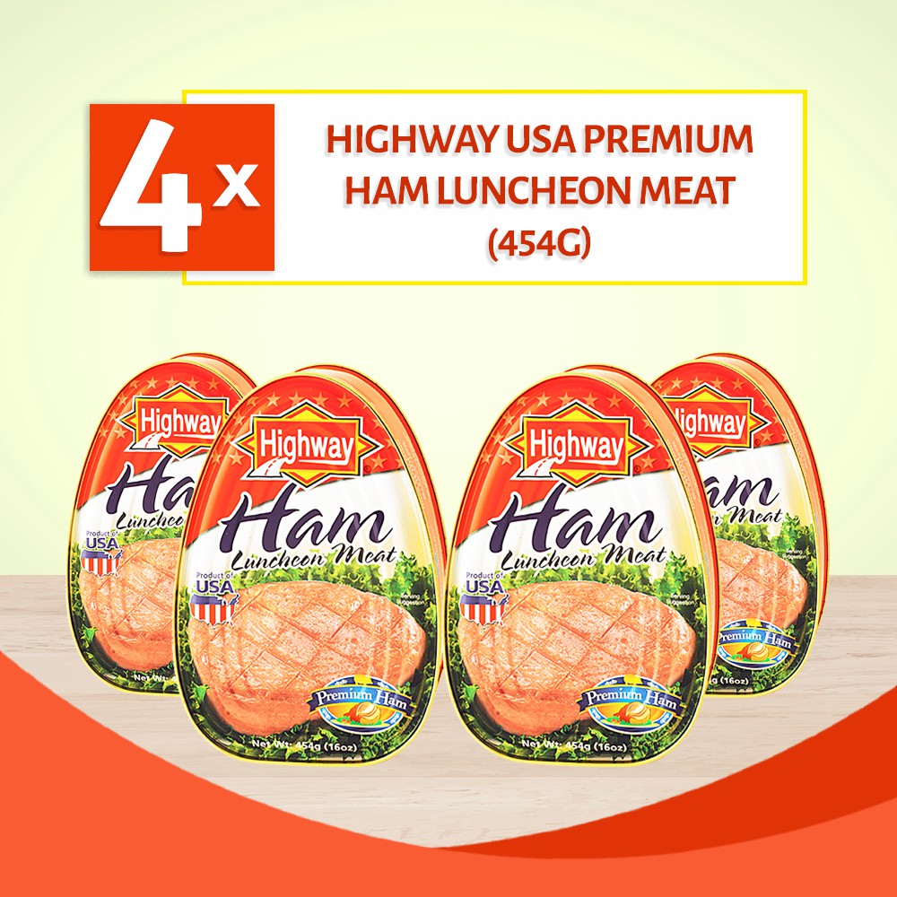 [Bundle of 4] Highway USA Premium Ham Luncheon Meat 454g (Exp: 10/2029 ...