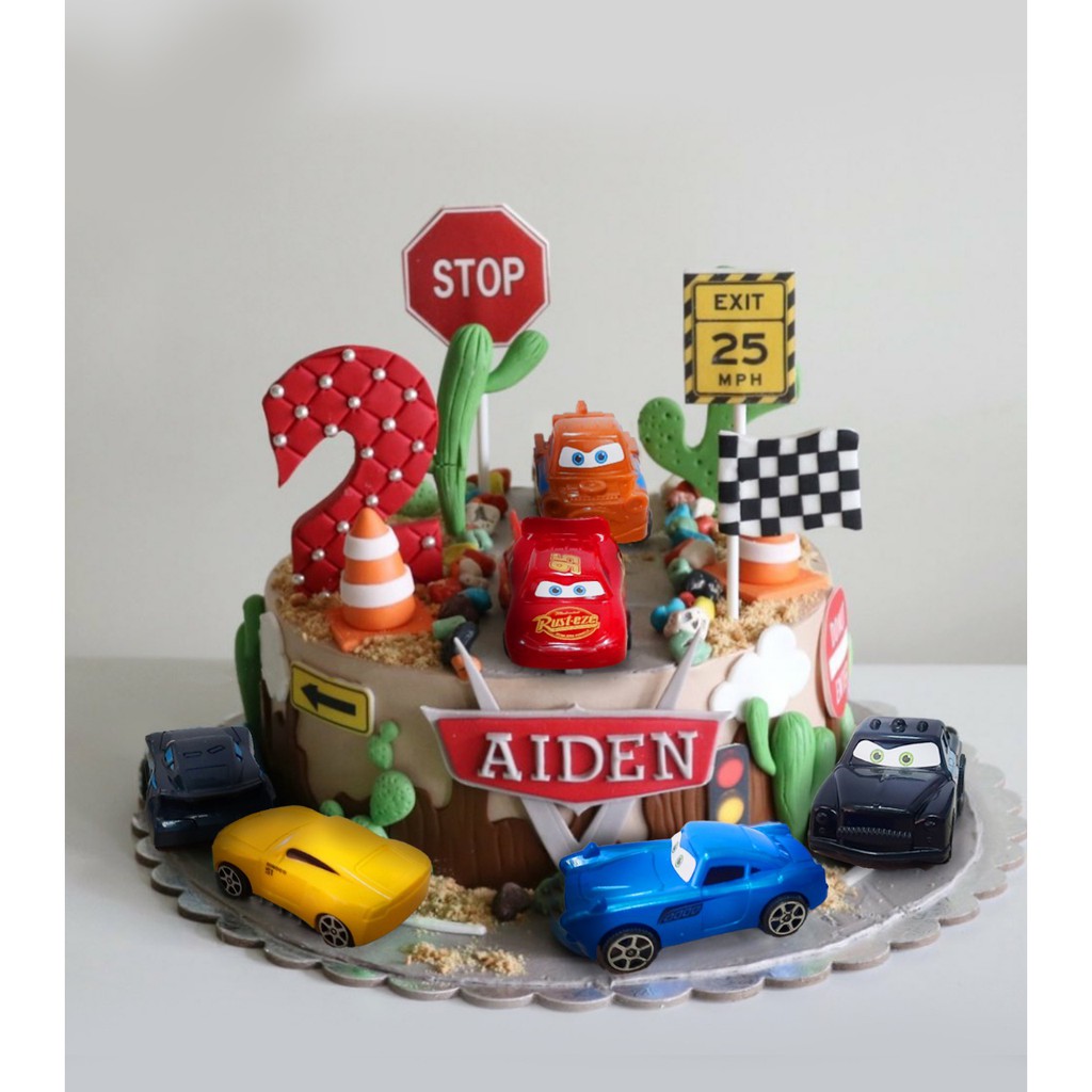 6pcs/Set Cars Toy Cake Topper Figure Decoration Happy Birthday Cake ...