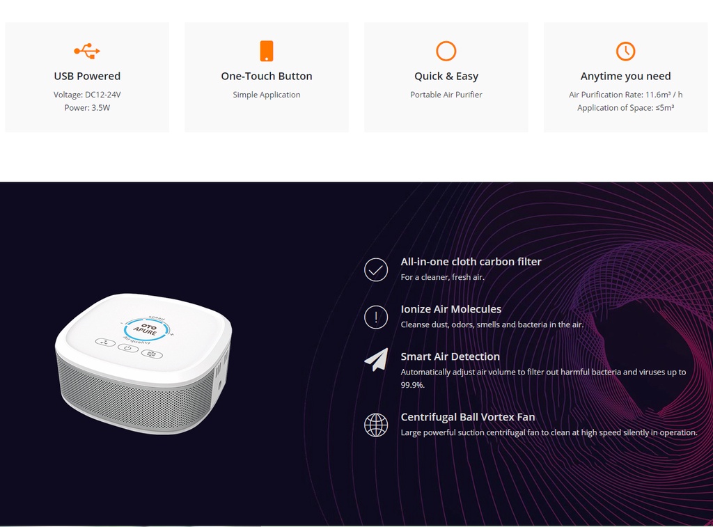 OTO Official Store OTO Apure AP-800 Air Purifier Ionizer Cleanse Dust ...