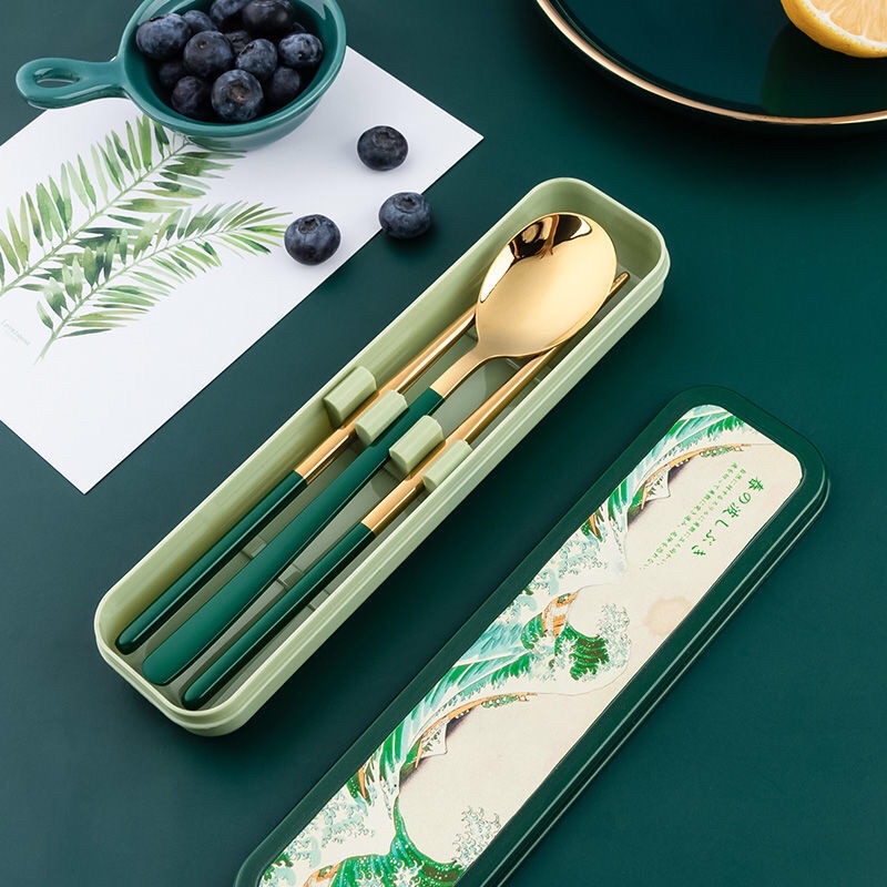 Japanese style spoon/spoon + chopsticks set (with box) (comes with a ...
