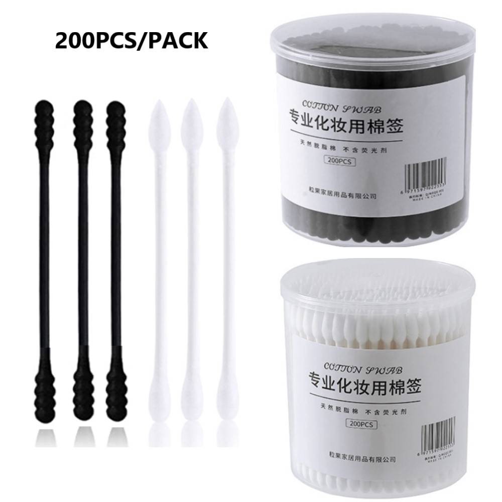 200PCS black and white cotton swabs, organic cotton swabs, spiral/round ...