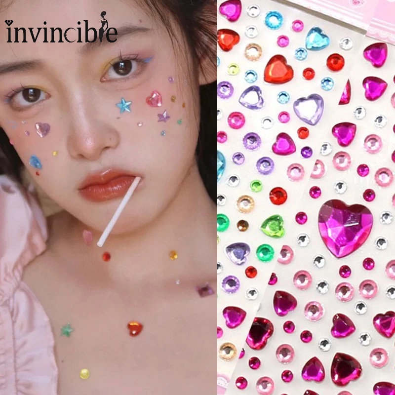 INS Style Shiny Love Heart Face Eyebrow Stickers/ Acrylic Crystal ...