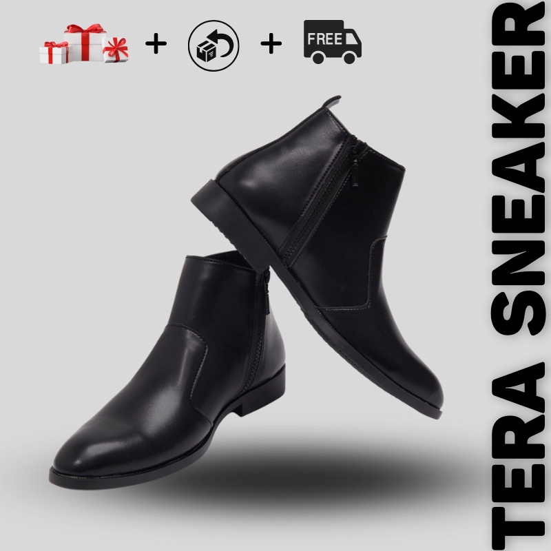 Men's Chelsea Boots High Collar Leather with Height Increasing Buckle ...