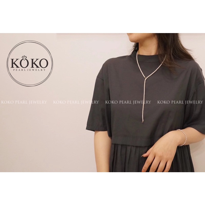 4mm light cream golden akoya pearl long necklace, Y shaped necklace, 70cm, OT clasp, Japanese ...