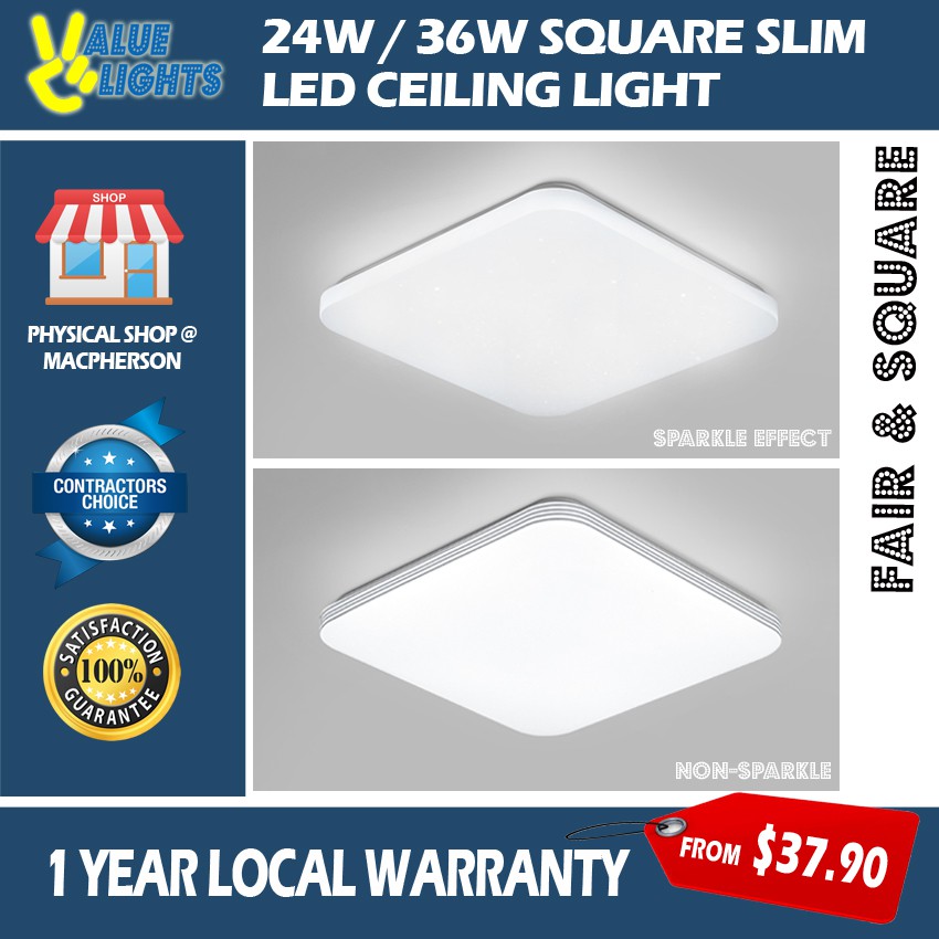 24W / 36W Square LED Ceiling Light for Bedroom Kitchen Square Slim ...