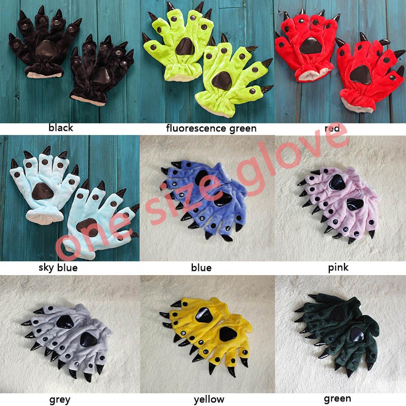 Kigurumi Animal Gloves Soft Flannel Glove Paw Dinosaur Bear Finger Claw ...