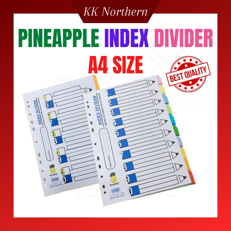 Colour Index Divider / File Filing Separator A4 size Indeks Table of ...
