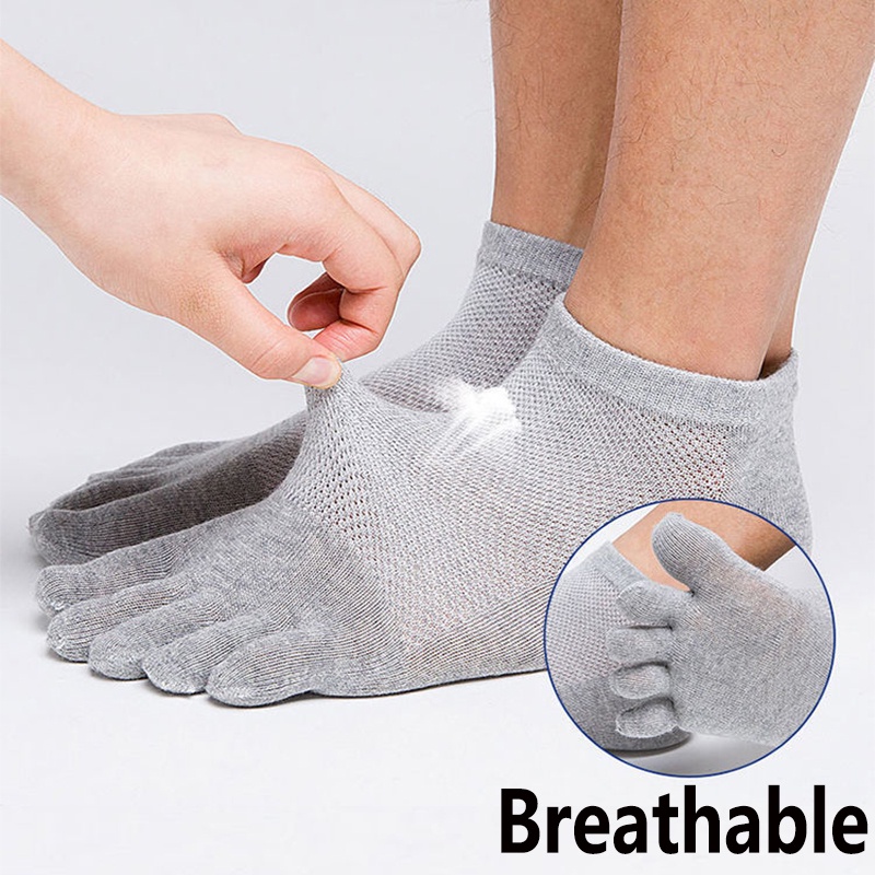 Men's Summer Cotton Short Tube Five Toes Socks Thin Mesh Hollow ...