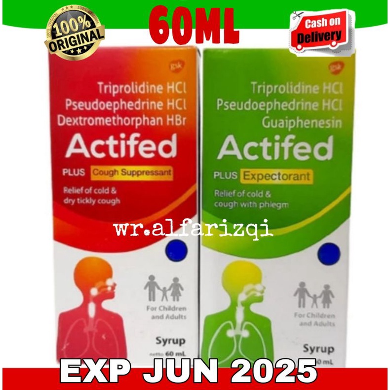 Actifed Plus Cough Suppressant/Expectorant Syrup 60ml/Flu And Cough ...