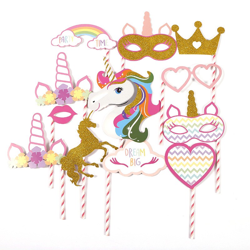 1 Set Unicorn Photo Booth Props Rainbow Unicorn Baby Kids Birthday ...