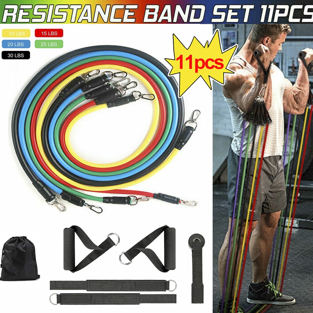 11 PCS/SET Gym Home elastic exercise Resistance Bands Gym workout ...