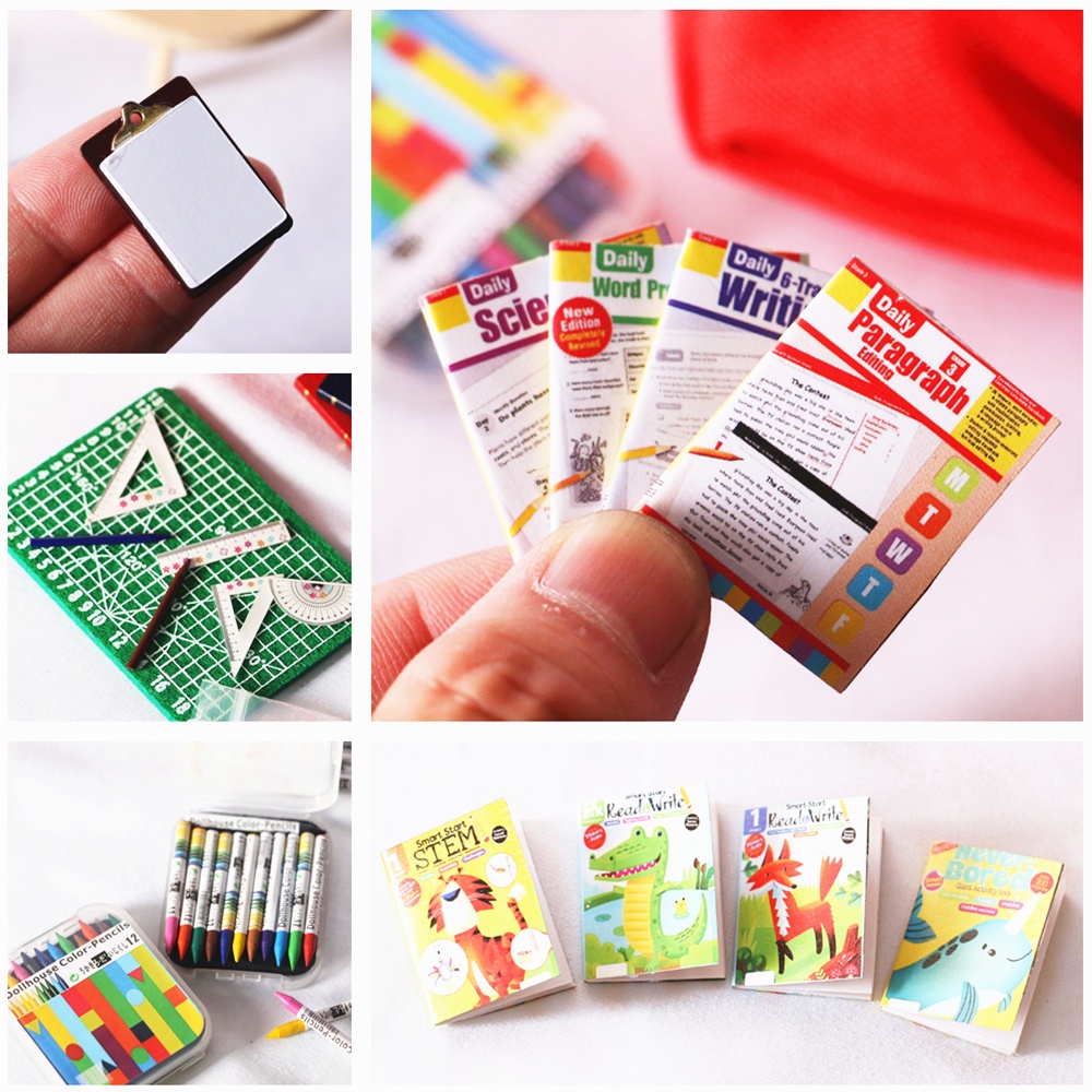 1:12 Dollhouse Mini Exercise/Test Books/Ruler/Writing Board/Color ...
