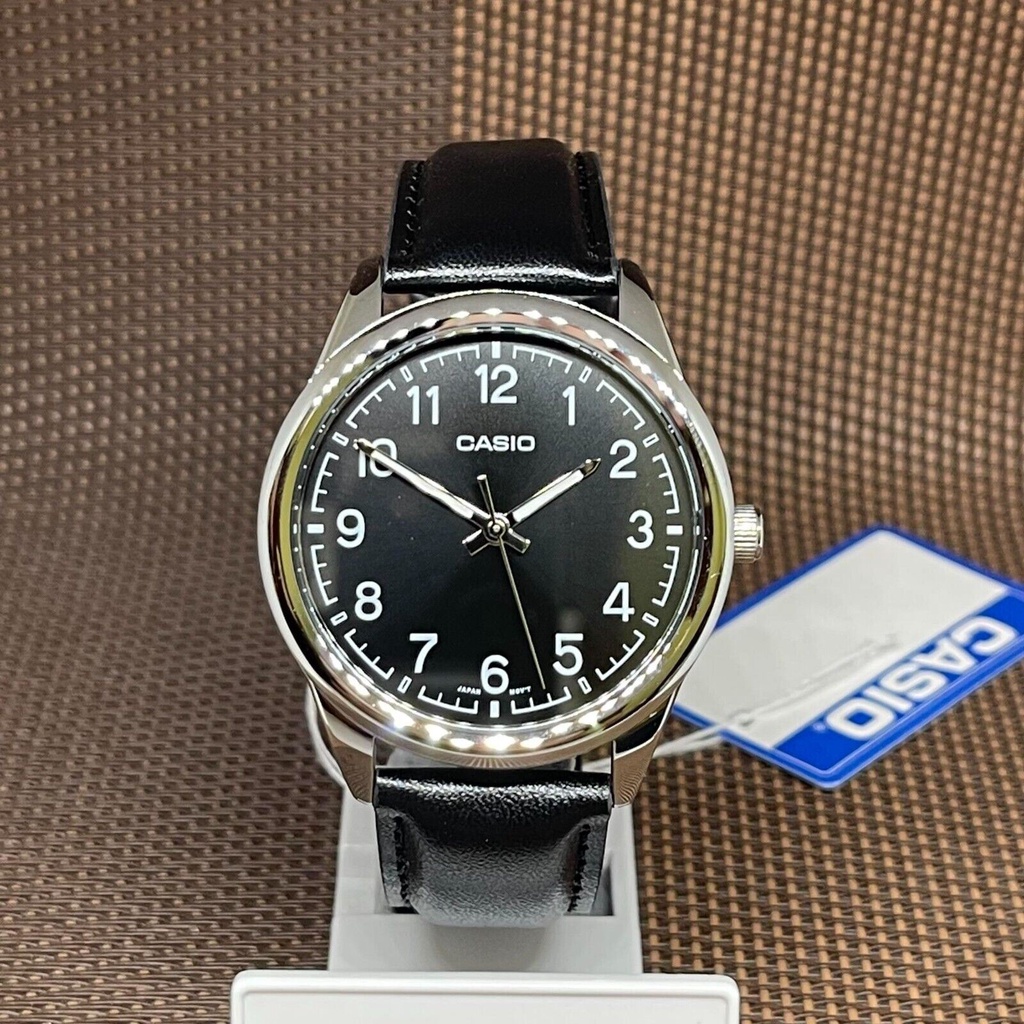 Casio Mtp V005l 1b4 Black Leather Analog Numeral Quartz Mens Dress Casual Watch Shopee Singapore