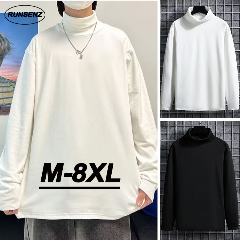 M-8XL Plus Size Turtleneck T Shirt Men Basic Plain Long Sleeve Tshirt ...