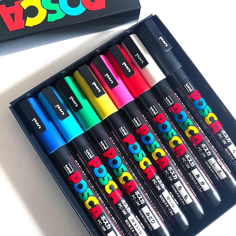 UNI POSCA Fine Tip 8 Colors Set PC-3M Water-Based Colour Paint Marker ...