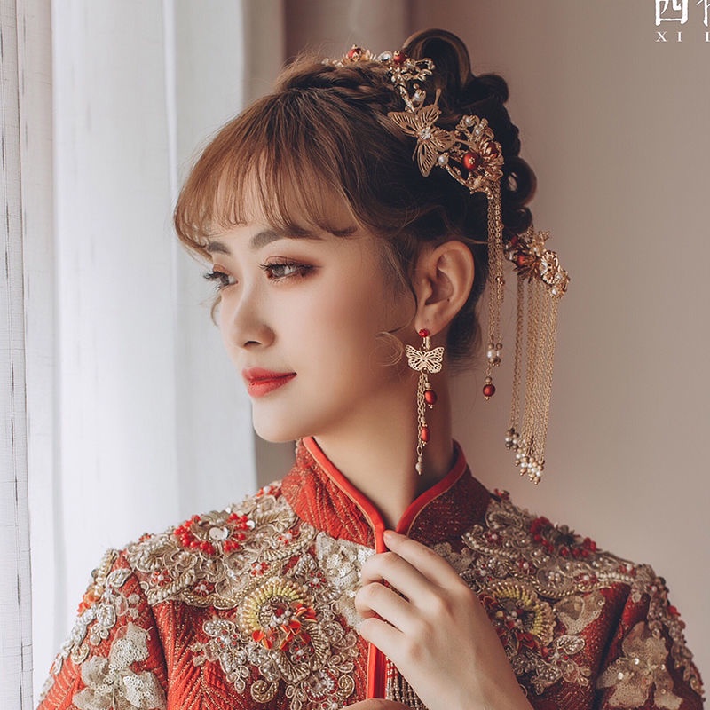 Xiuhe clothing Coverdress bride headdress Bridal Chinese Hanfu Suit ...