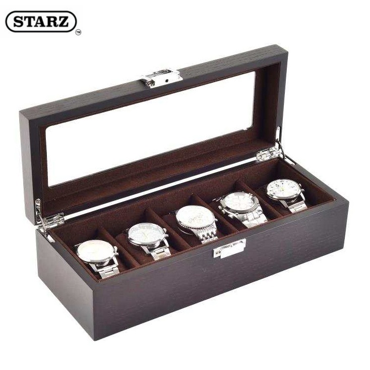 STARZ - 5 Slots Dark Brown Soft Cushions Watch Storage Box , Wooden ...