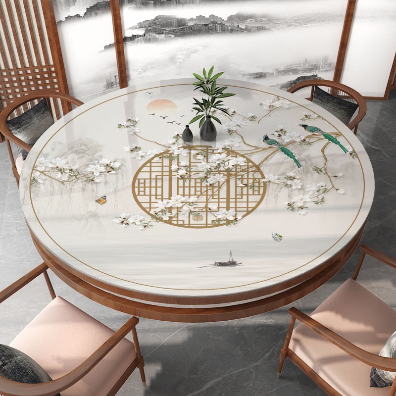 Round table mat New Chinese PVC soft glass tablecloth waterproof oil ...