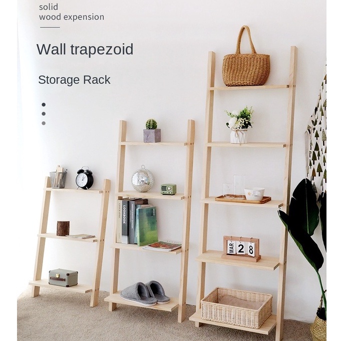 【Spot | Fast Shipping】Ins Trapezoidal Rack #Solid Wood Floor Bookshelf ...