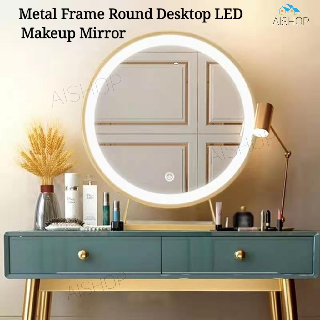 [SG Seller]desktop vanity mirror with led light round mirror large make ...