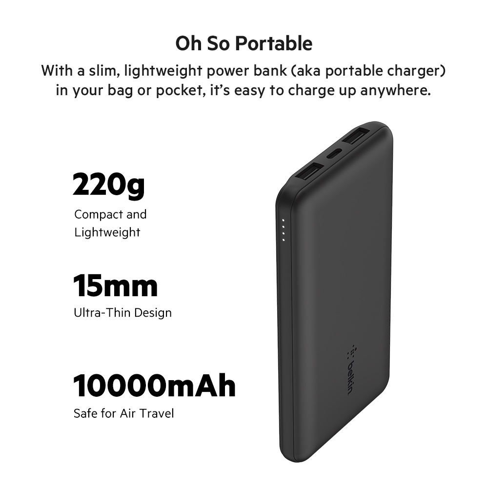 Belkin BPB011bt BoostCharge Power Bank 10K + USB-A to USB-C cable ...