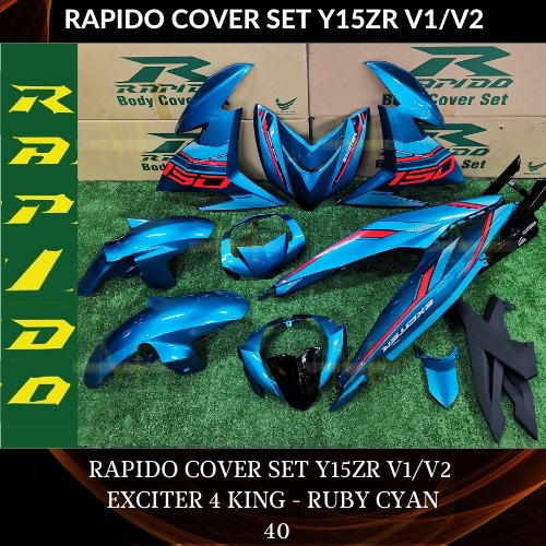 RAPIDO COVER SET Y15ZR V1/V2 EXCITER 4 KING RUBY CYAN (STICKER TANAM/AIRBRUSH) COVERSET | Shopee ...