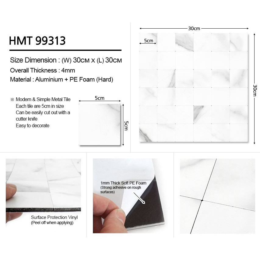 Lovehouse HYUNDAE Metal Tile Wallpaper Sticker Steel Kitchen Toilet ...