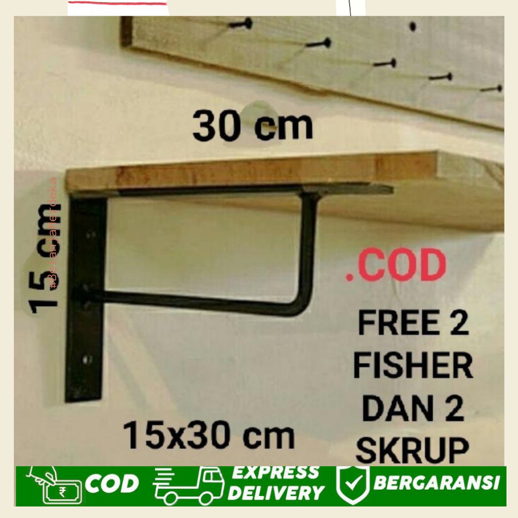 SIKU KAYU Angle Iron Shelf Iron Shelf Support Wooden Board Shelf Wall ...