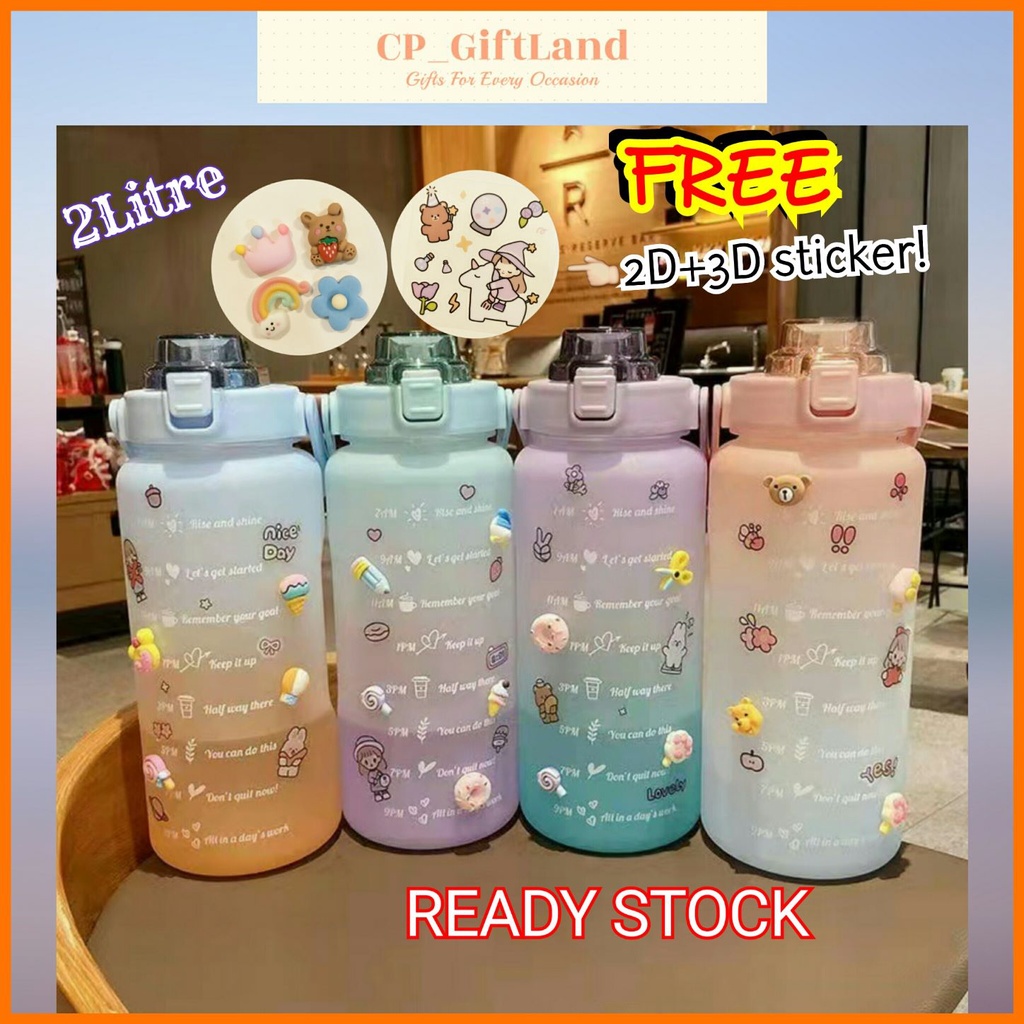 2L Water Bottle Straw Bottle Sticker Bottle Waterproof Large Gradient ...